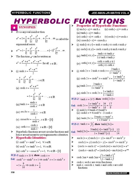 Xi Maths Chapter 11 Hyperbolic Functions 118 126 Pdf Subtraction Hyperbolic Geometry