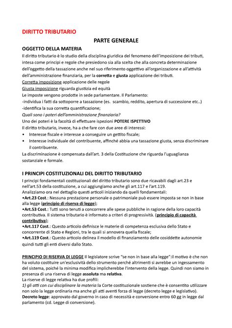 Riassunto Diritto Tributario Completo Diritto Tributario Parte