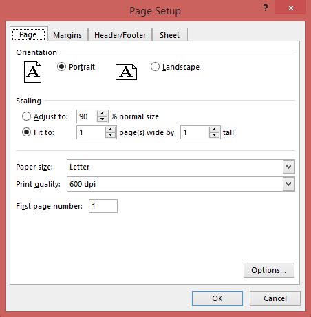 Page Setup Dialog Box