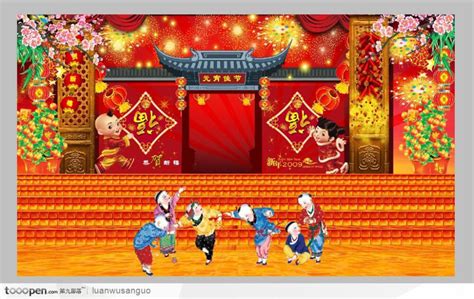元宵节psd—童子送福喜庆烟花爆竹大红灯笼 高清图片，堆糖，美图壁纸兴趣社区