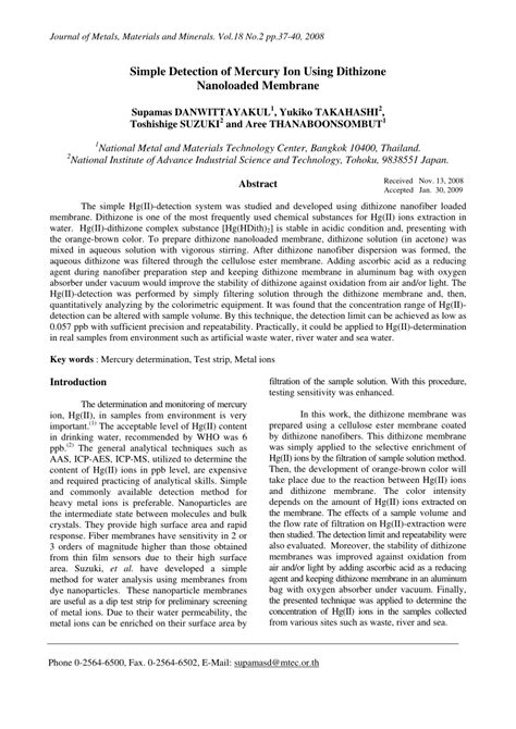[pdf] Simple Detection Of Mercury Ion Using Dithizone Nanoloaded Membrane