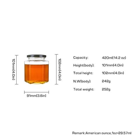 380ml Cheap Price Empty Hexagonal Glass Honey Jam Jars With Screw Lid
