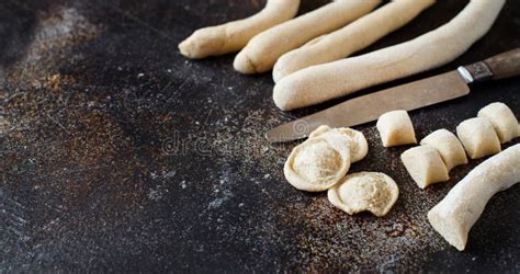 Making Whole Wheat Flour Pasta Orecchiette Stock Image Image Of