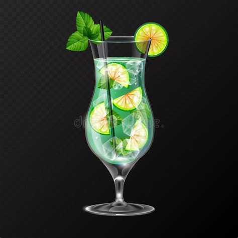 Realistic Cocktail Mojito Glass Vector Illustration Stock Vector