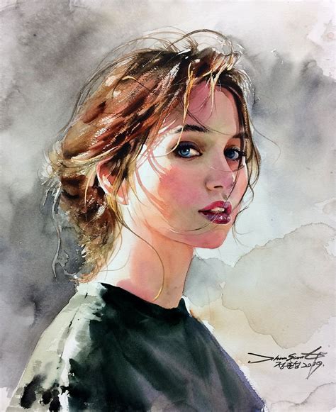 A Watercolor Painting Of A Womans Face