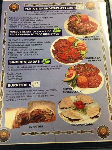 Menu At Taco Rico Restaurant Hyattsville