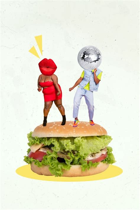 Poster Collage Advertentie Voor Actieve Mensen Met Disco Ball Lips