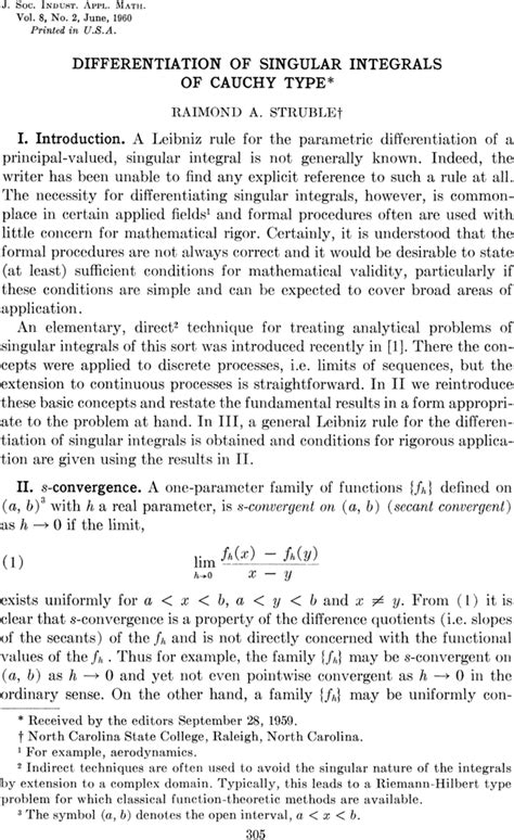 differentiation of singular integrals of cauchy type siam journal on