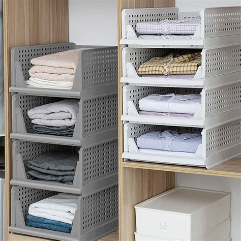 4 Pack Folding Wardrobe Storage Box Plastic Drawer Organizer Stackable