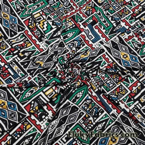 Colorful Ethnic Print Rayon Spandex Jersey Knit Fabric Fluky Fabrics