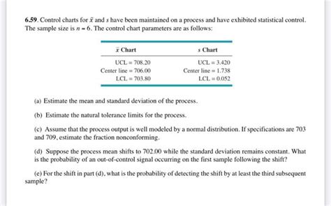 Solved 6 59 Control Charts For Xˉ And S Have Been
