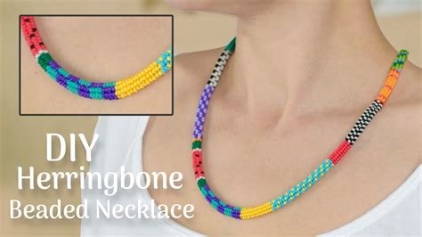 Diy Colourful Beaded Necklace Tutorial Patterned Herringbone Stitch With Seed Beads Youtube