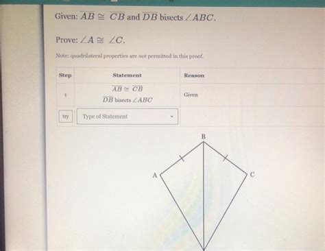 Solved Given: ABCB and DB bisects ABC. Prove: ZA ZC. Note: | Chegg.com