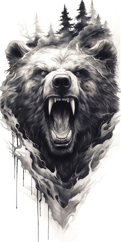 Bear And Skull Tattoo Design Black And White Tattoo Art Realistic