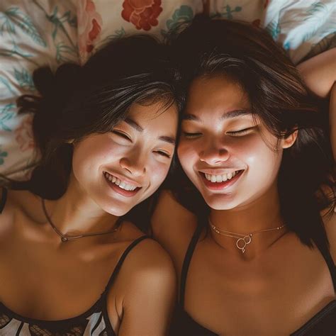 Top View Of Beautiful Young Asian Women Happy Lesbians Premium Ai