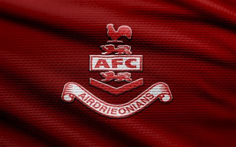 다운로드 Airdrieonians Fc 패브릭 로고 4k 빨간색 직물 배경 스코틀랜드 챔피언십 보케 축구 Airdrieonians Fc 로고
