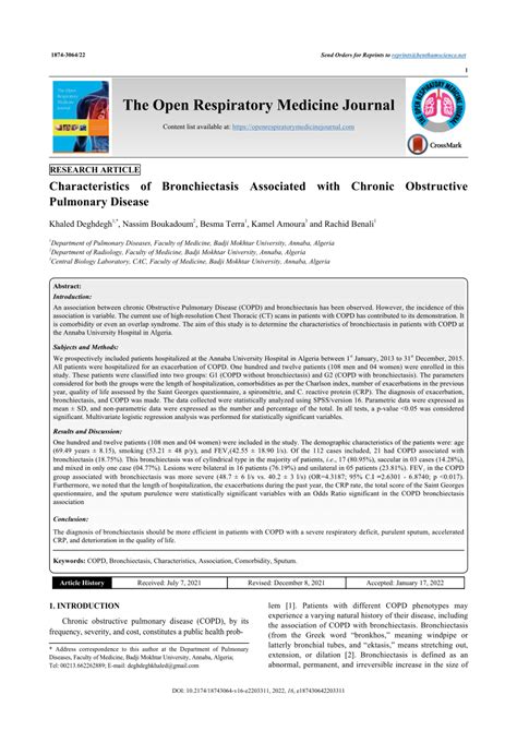 Pdf Characteristics Of Bronchiectasis Associated With Chronic