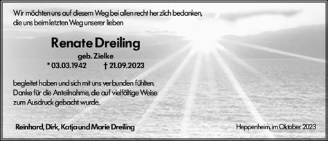 Traueranzeigen Von Renate Dreiling Vrm Trauer De