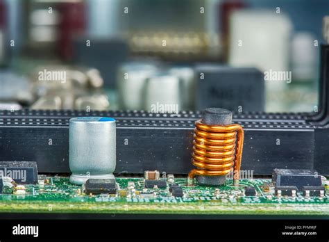 The Components Of The Motherboard Include Chip Ic Cpu Socket Heatsink And Many Port Stock