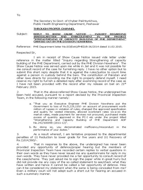 Subject Reply To Show Cause Notice Inqui Pdf Public Sphere Public Law