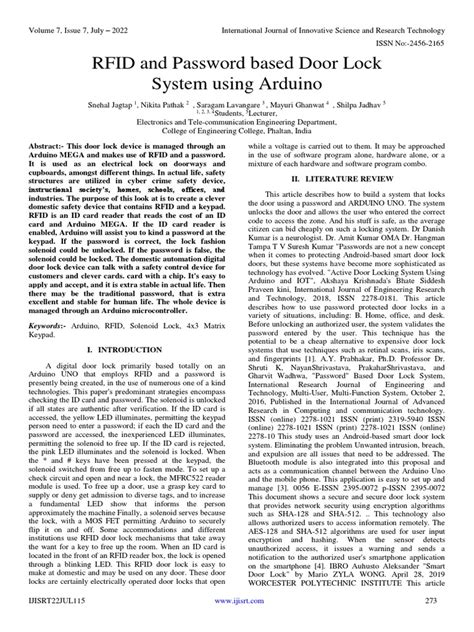 Rfid And Password Based Door Lock System Using Arduino Pdf Radio Frequency Identification