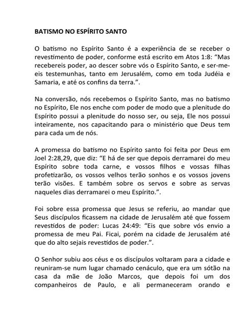 Batismo No Espírito Santo E Dons Espirituais Pdf Espírito Santo