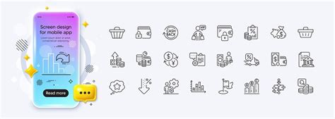Tax Document Job And Delivery Discount Line Icons For Web App Pictogram Icon Phone Mockup