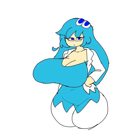Rule 34 Blue Eyes Blue Hair Cleavage Glasses H A R Hair Ornament Huge Breasts Inky Pac Man