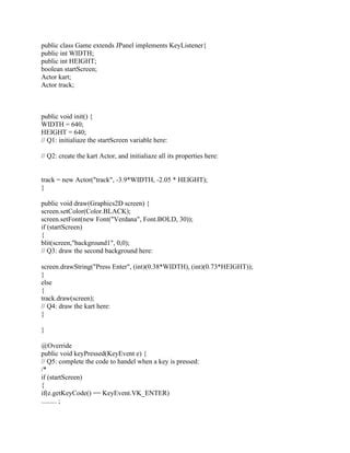 Public Class Game Extends Jpanel Implements Keylistener Public In Pdf