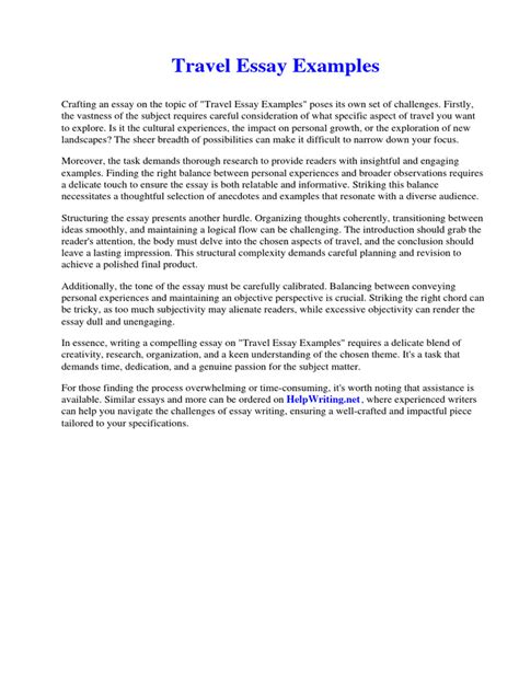 Travel Essay Examples Pdf Essays Hotel