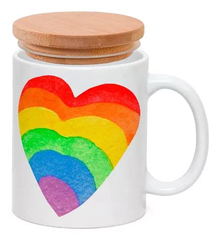Caneca Porcelana Tampa Coracao Arco Iris Lgbt Lgbtqia Parcelamento