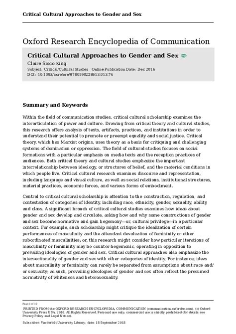 Pdf Critical Cultural Approaches To Gender And Sex