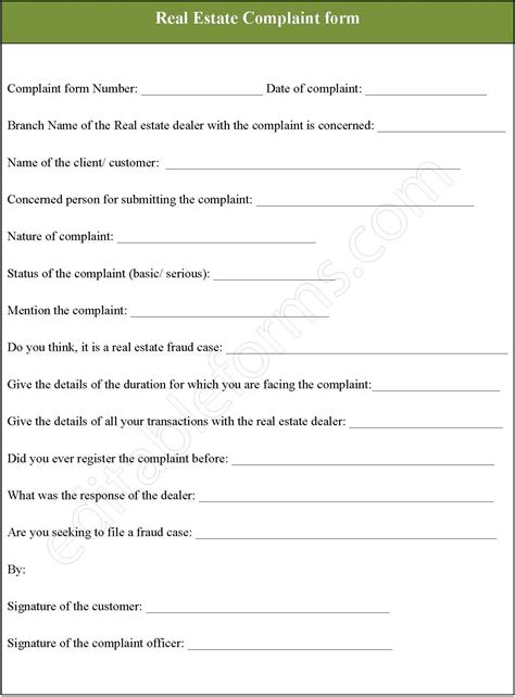 Real Estate Complaint Fillable Pdf Form Editable Pdf Forms