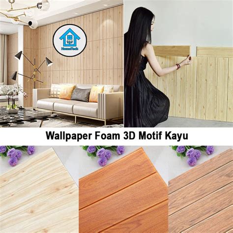 Ht Wallpaper Foam 3d Motif Kayu Wallpaper Dinding Sticker Lazada
