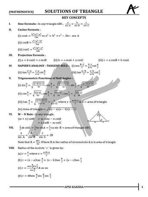 Sheet 01 Solution Of Triangle Pdf
