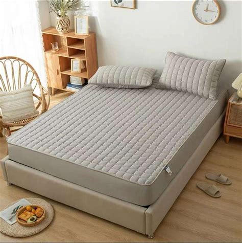 3 Piece Quilted Elastic Fitted Sheetmattress Protector Light Grey