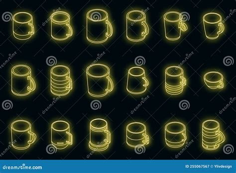 Mug Pictogrammen Vectorneon Instellen Vector Illustratie Illustration