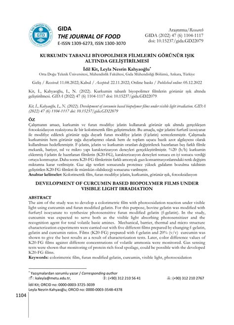 Pdf Kurkumİn Tabanli Bİyopolİmer Fİlmlerİn GÖrÜnÜr IŞik Altinda GelİŞtİrİlmesİdevelopment Of