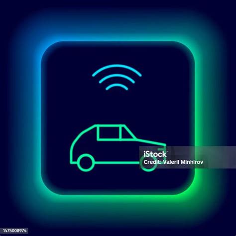 검은 배경에 격리된 무선 연결 아이콘이 있는 빛나는 네온 라인 스마트 자동차 시스템 다채로운 개요 개념입니다 벡터 0명에 대한