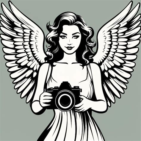 Female Angel With Feathered Wings Holding A Camera Premium Ai