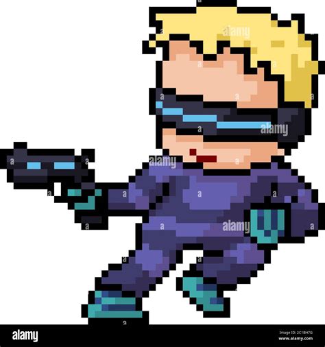 Vector Pixel Art Soldier Future Isolated Cartoon Stock Vector Image