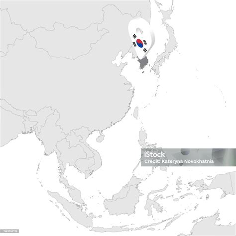 地図アジア上の大韓民国の位置マップ3d 大韓民国フラグマップマーカー位置ピン韓国の高品質の地図韓国の地図ベクトルイラストeps10 3dの