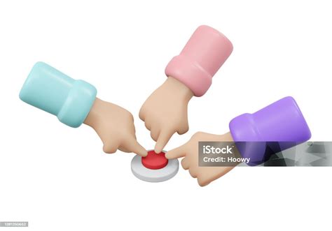 3d 손 의 렌더링 버튼은 흰색 배경에 격리 3d 렌더 일러스트 만화 스타일 3차원 형태에 대한 스톡 사진 및 기타 이미지