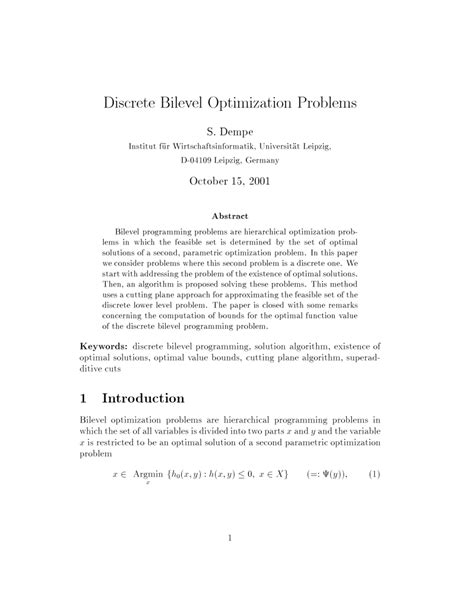 Pdf Discrete Bilevel Optimization Problems