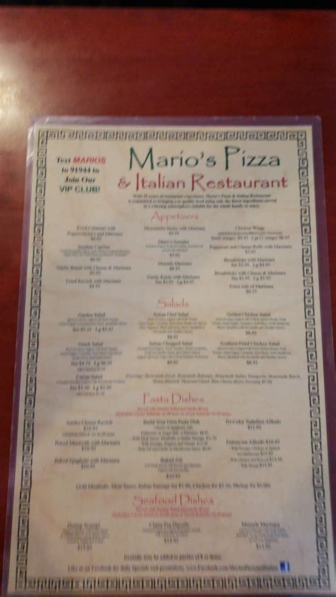 Marios Pizza And Italian Restaurant Menu Updated 2026