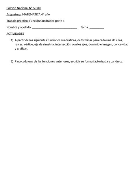 Funcion Cuadratica Parte Pdf