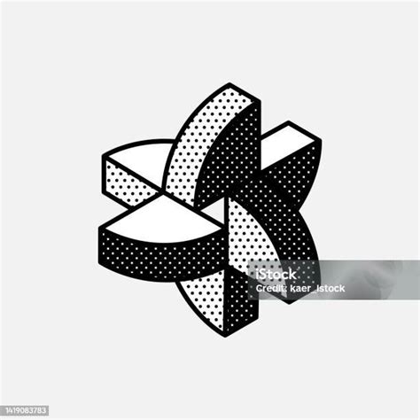 불가능한 섹터 벡터 모양 레트로 3d 흑백 로고와 측면에 물방울 도트 패턴이 있습니다 3차원 형태에 대한 스톡 벡터 아트 및