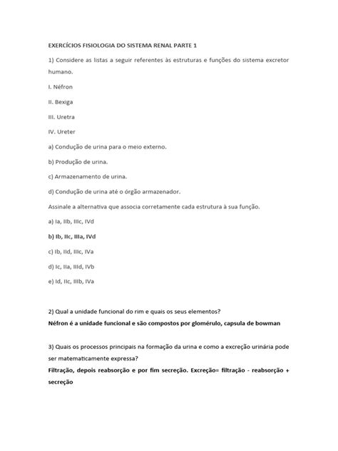 Exercicios Sistena Renal 1 Pdf