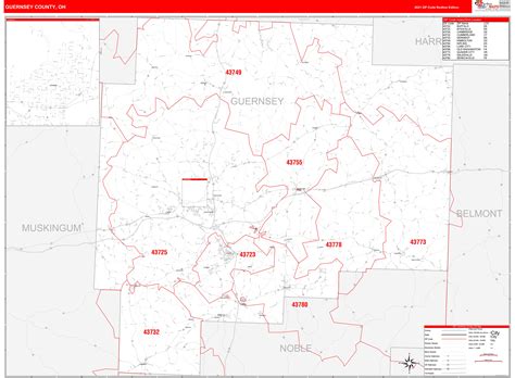 Guernsey County Oh Zip Code Wall Map Red Line Style By Marketmaps