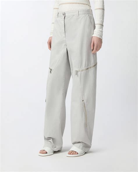 Pinko Wide Cotton Trousers With Zip Pearl Grey Pinko